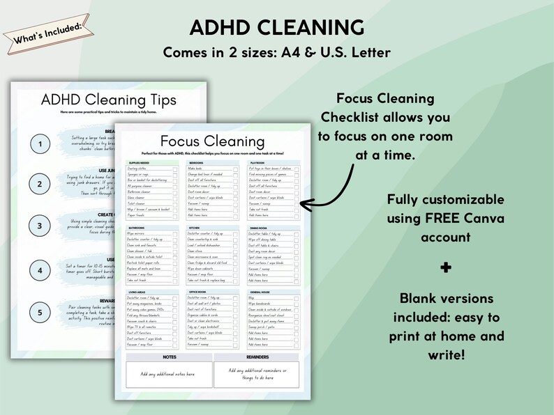 Cleaning Bundle Cleaning Checklists ADHD Focus Cleaning Daily Weekly ...