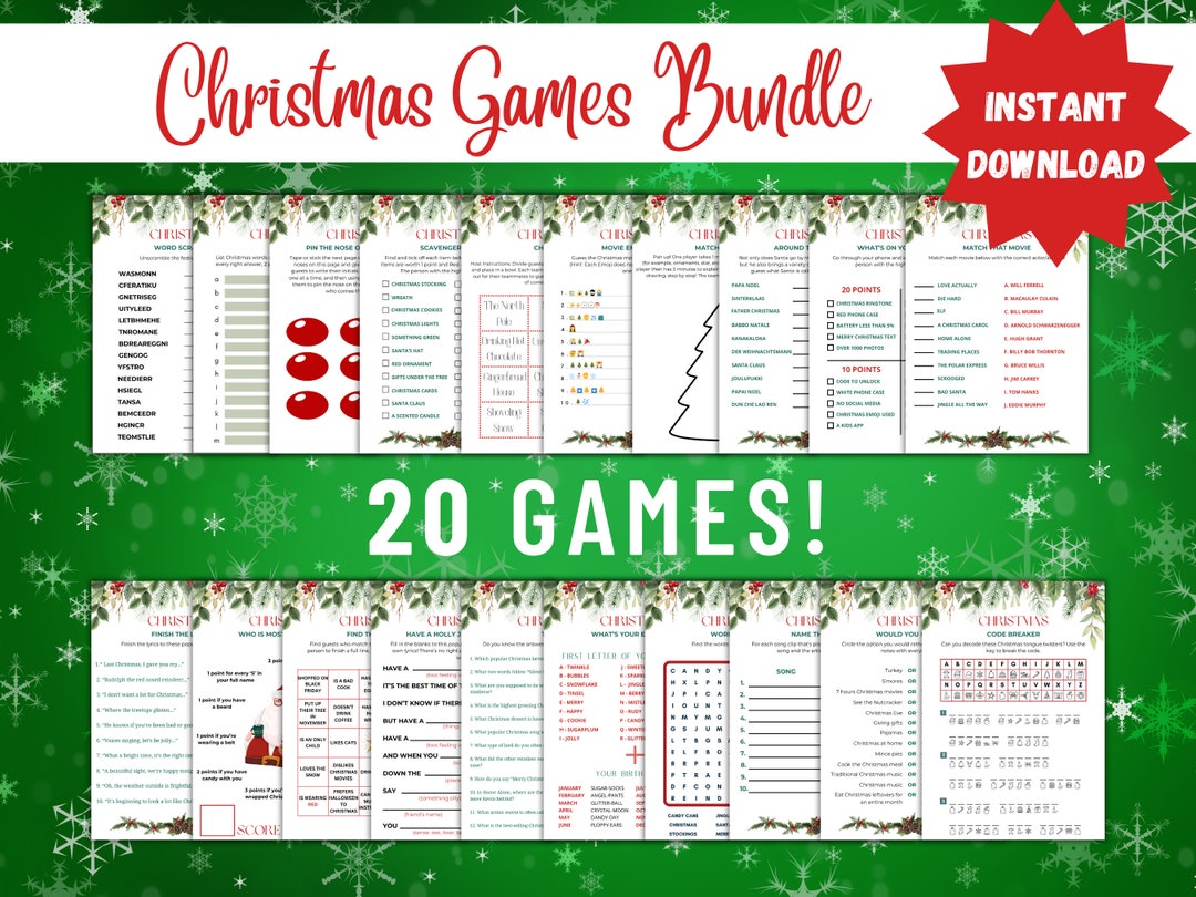 20 Christmas Games Bundle, Christmas Party Games, Printable Holiday ...