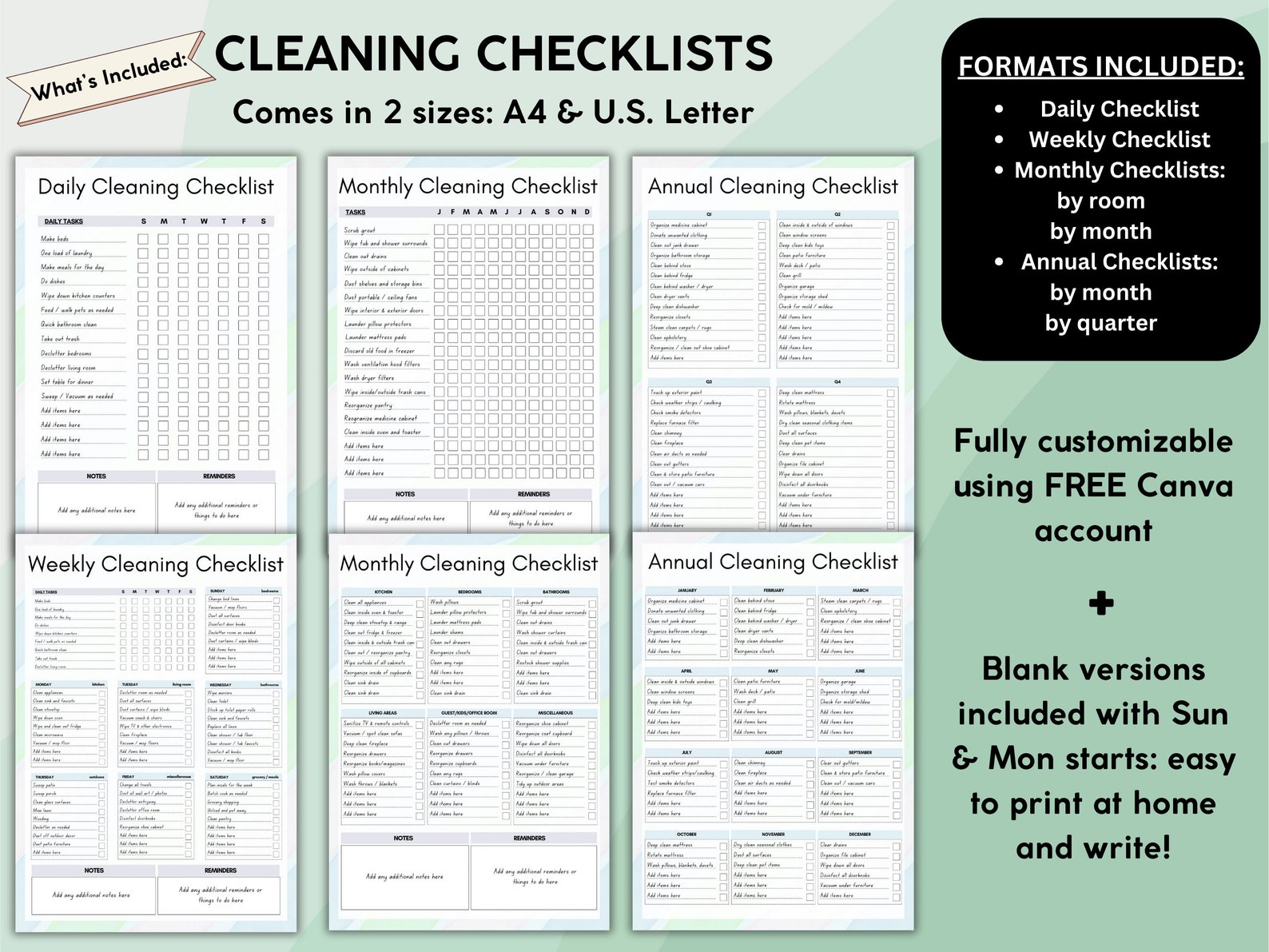 Cleaning Bundle | Cleaning Checklists | ADHD Focus Cleaning | Daily ...