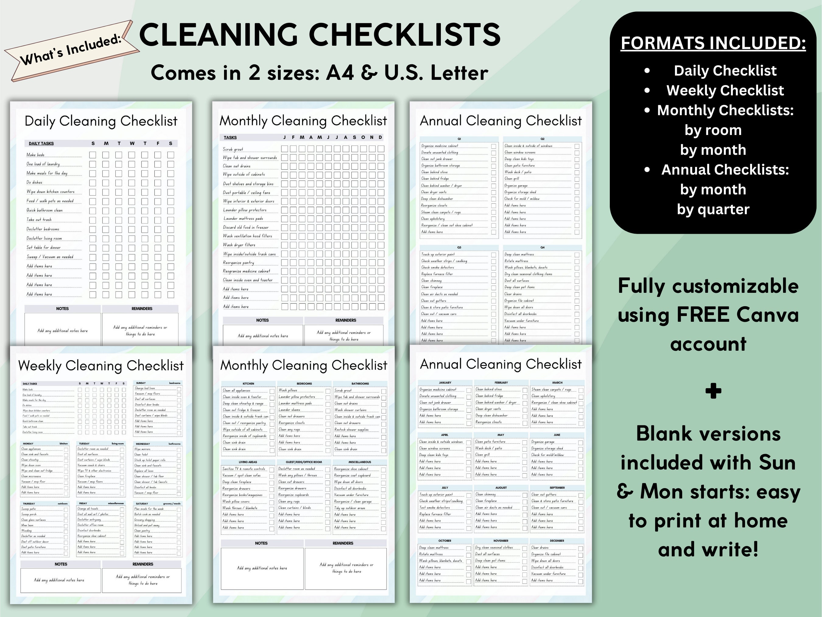 Cleaning Bundle Cleaning Checklists ADHD Focus Cleaning Daily Weekly ...