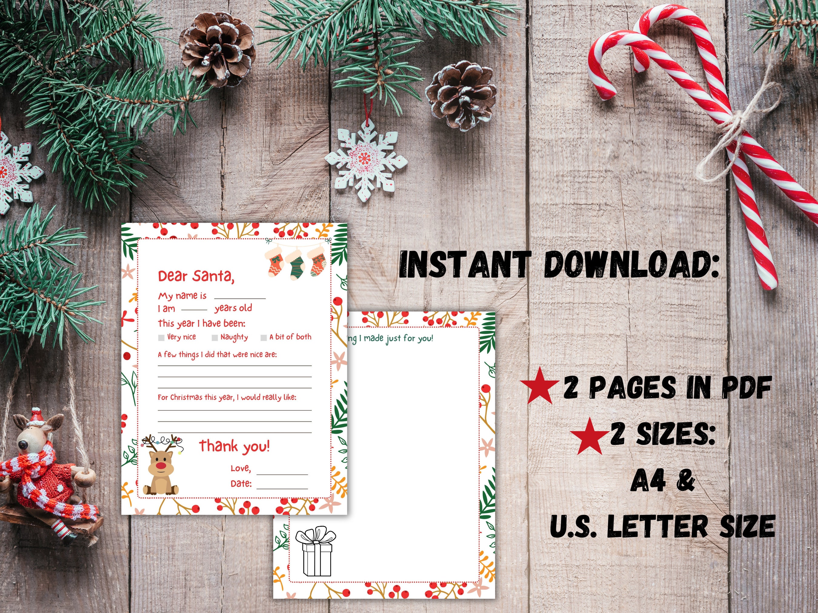 Letter to Santa Printable, Christmas Wish List, Kids Letter to Santa ...
