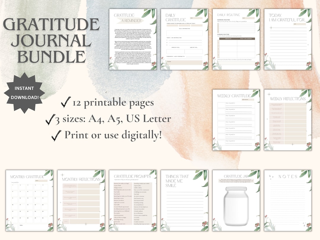Digital Gratitude Journal, Printable Gratitude Journal Bundle ...