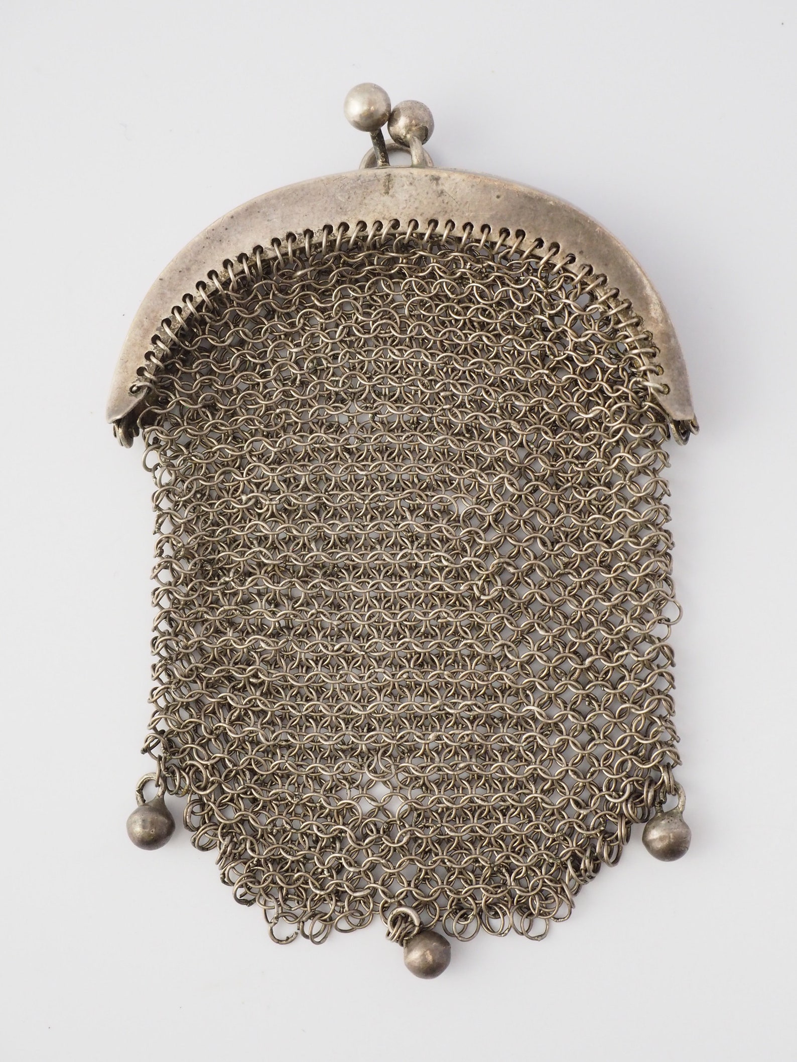 Antique Art Deco Chainmail Mesh 800 Silver Tassel Fringe Ball Coin ...