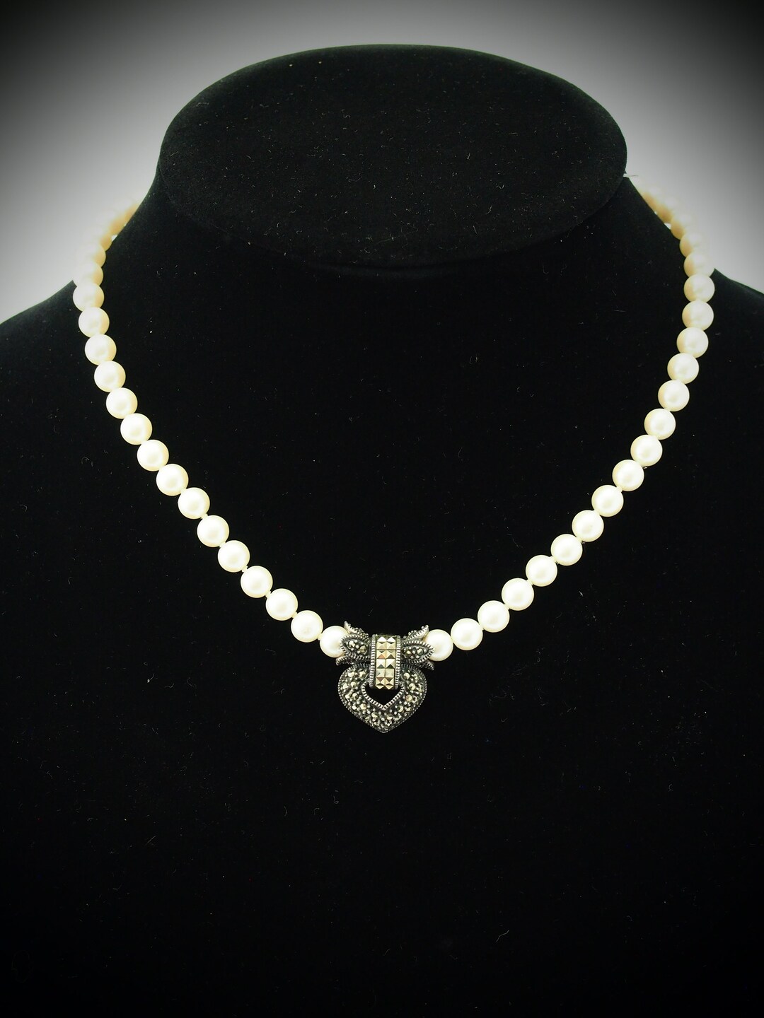Classy Vintage Judith Jack Art Deco Faux Pearls Sterling Silver Studded ...