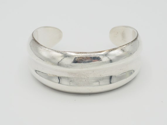 Solid Vintage Modernist Shiny Sterling Silver Concave… - Gem