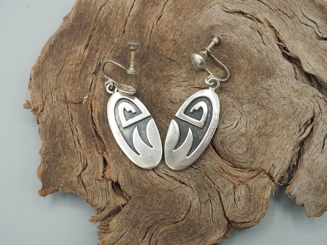 Vintage Hopi Sterling Silver Overlay Earrings: Whirling Wind Design - Etsy