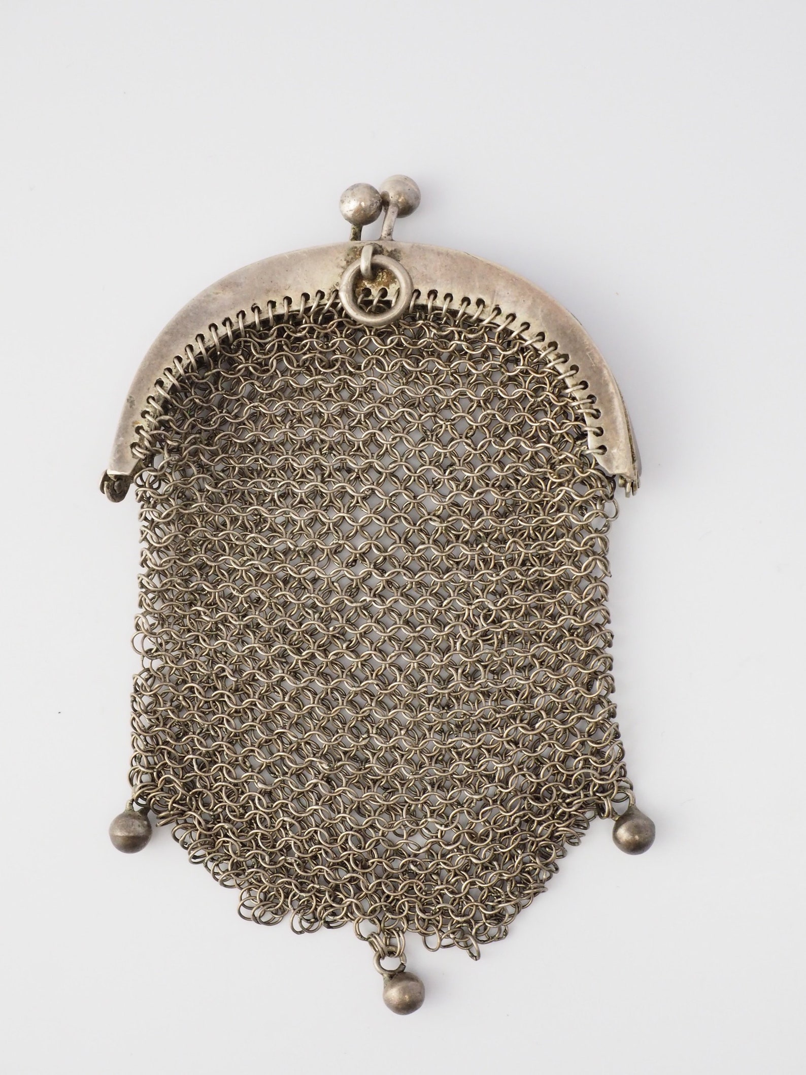 Antique Art Deco Chainmail Mesh 800 Silver Tassel Fringe Ball Coin ...