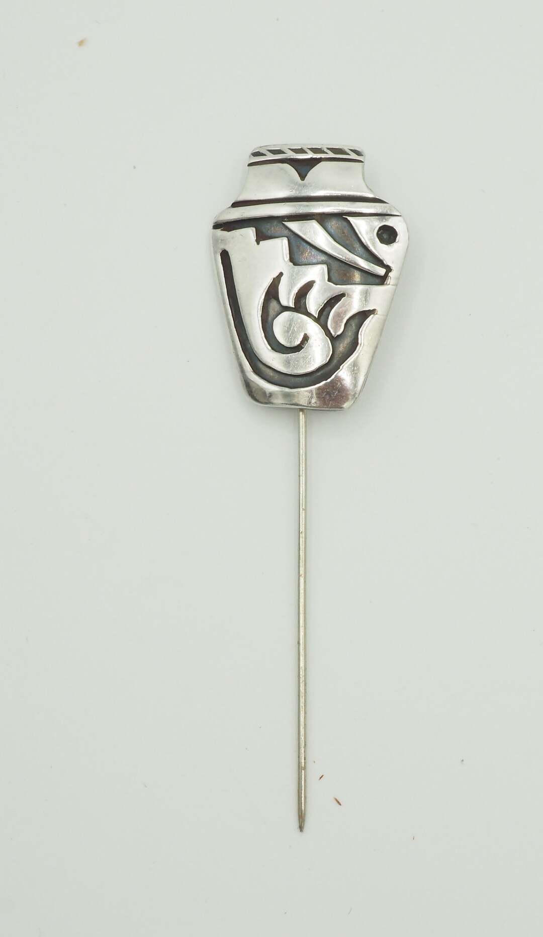 Vintage Hopi Pottery Sterling Silver Overlay Tie Bar Pin by Allen ...