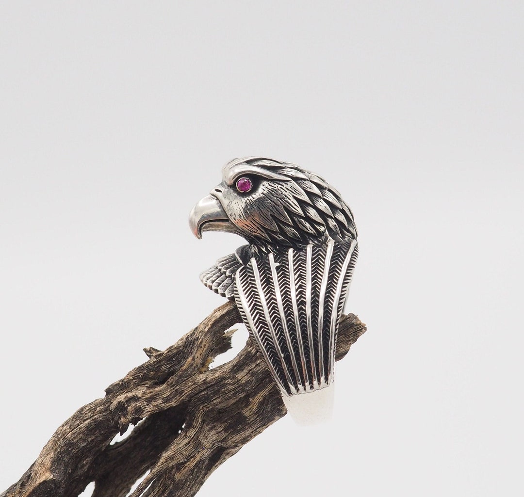 Vintage Sterling Silver Hawk Vulture Bird Bikers Men Goth Sculptured ...