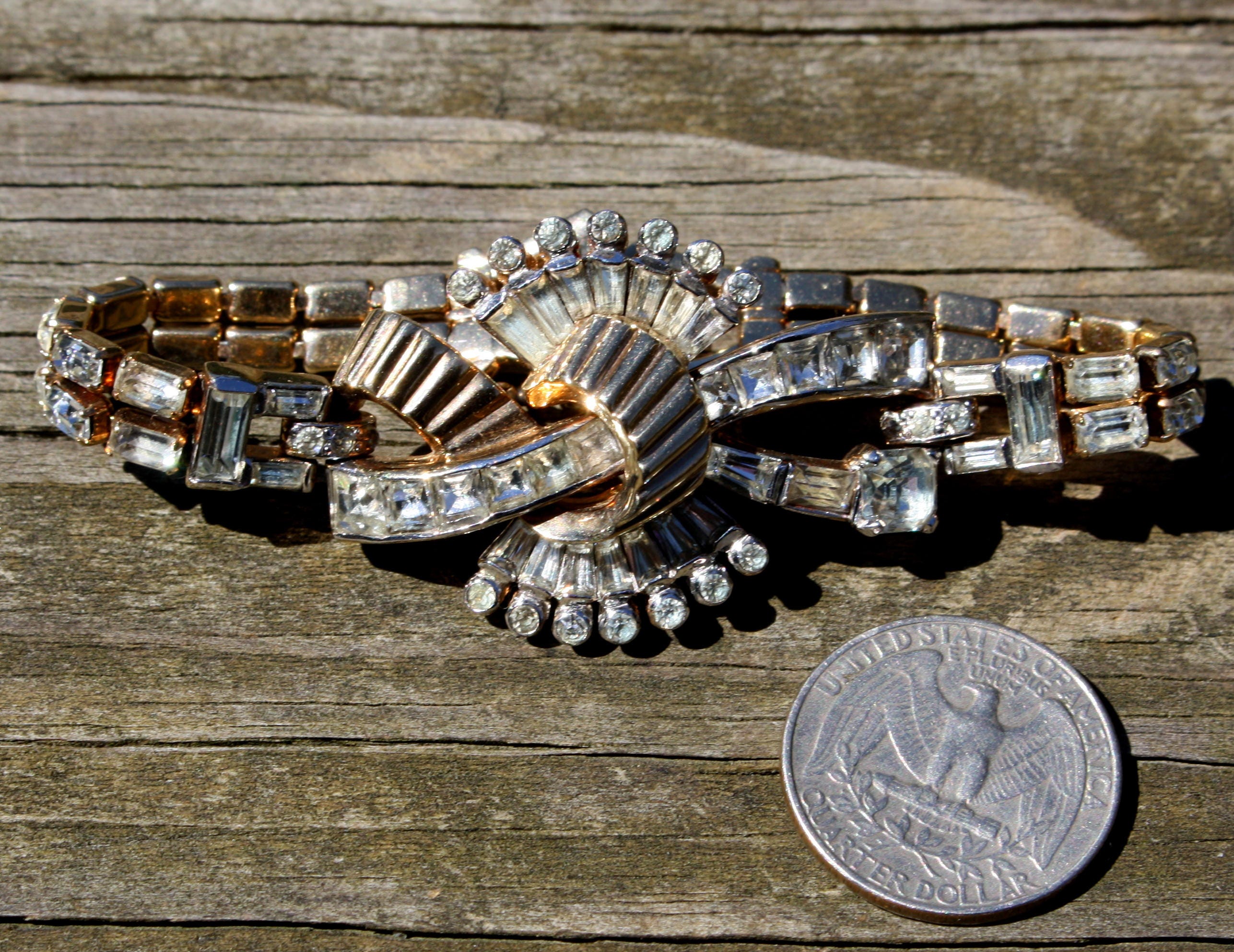 1940’s Mazer Bros Bracelet / Gold-tone White Rhinestone Bracelet / Art ...
