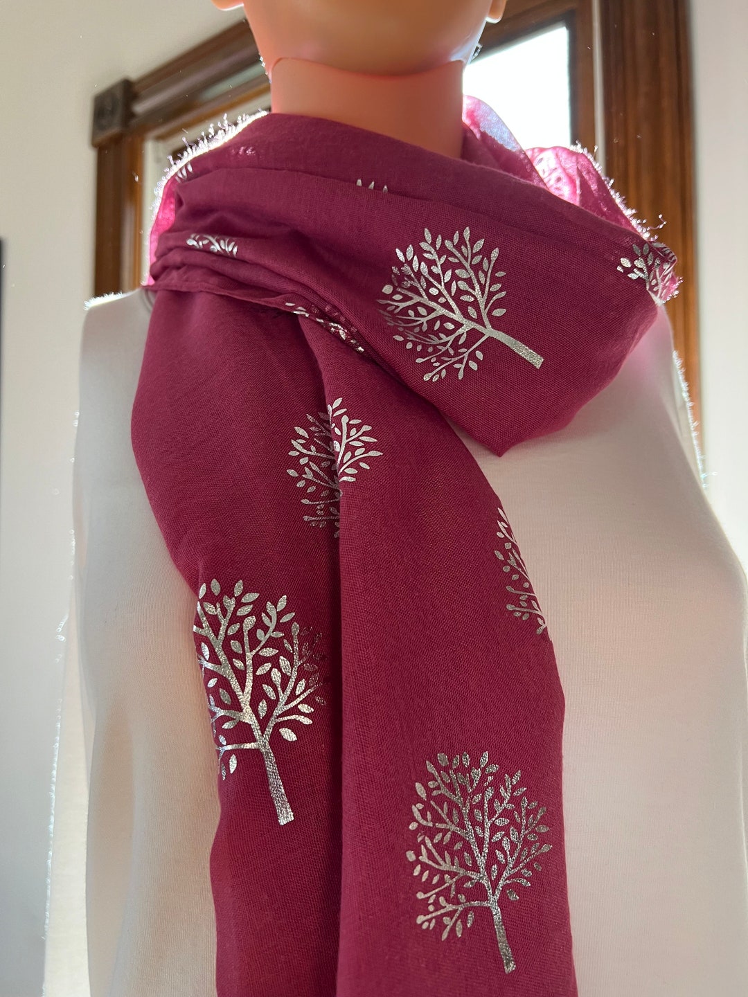 Tree of Life Light Silver Print Scarf | Foil Print Gift - Etsy