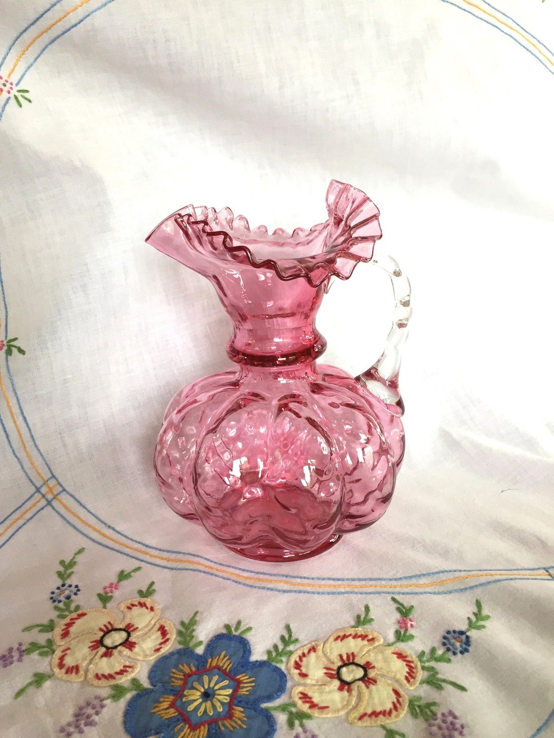 Fancy Fenton Cranberry Optic Melon Pitcher, 1940's - Etsy