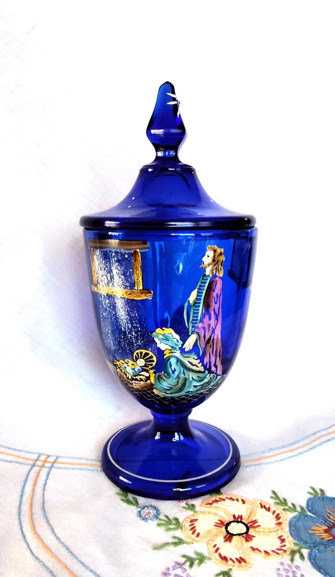 Fenton Cobalt Blue Nativity Candy Jar BIRTH OF A SAVIOR - Etsy