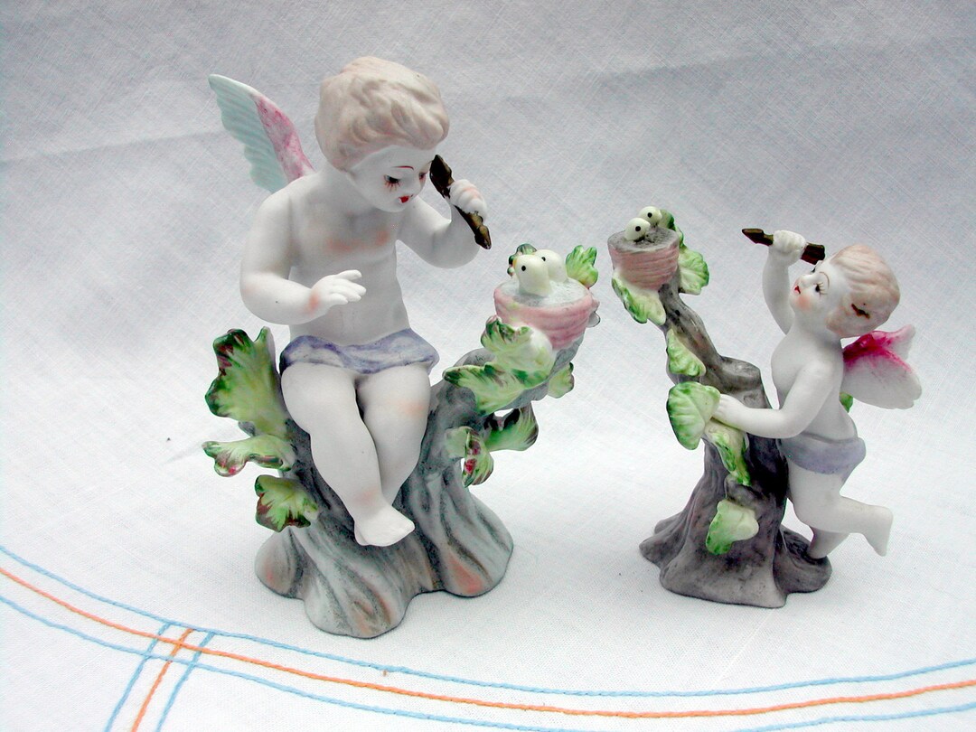 Two Lefton Cherub Figurines, Shooting Arrows at Lovebirds - Etsy