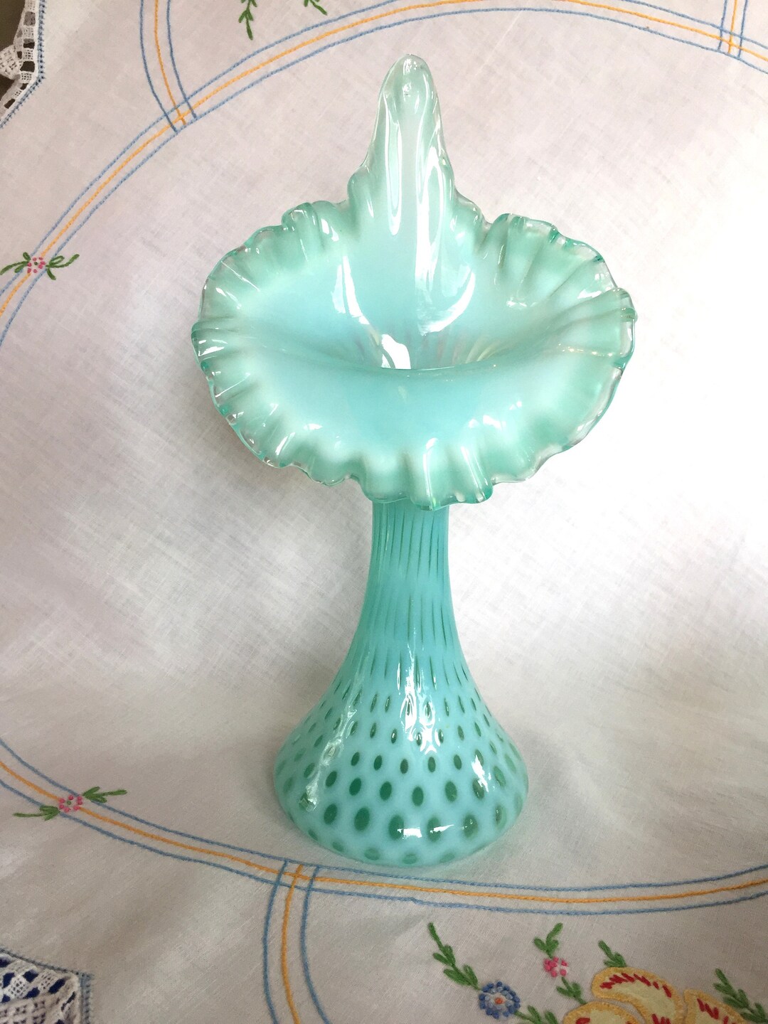 Fenton Persian Blue Opalescent Coin Dot Jack in the Pulpit Vase - Etsy