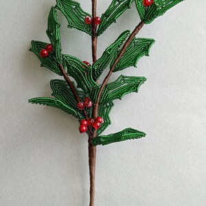 Holly Branch, Christmas Holly, Beaded Holly Branch, Christmas Decor ...