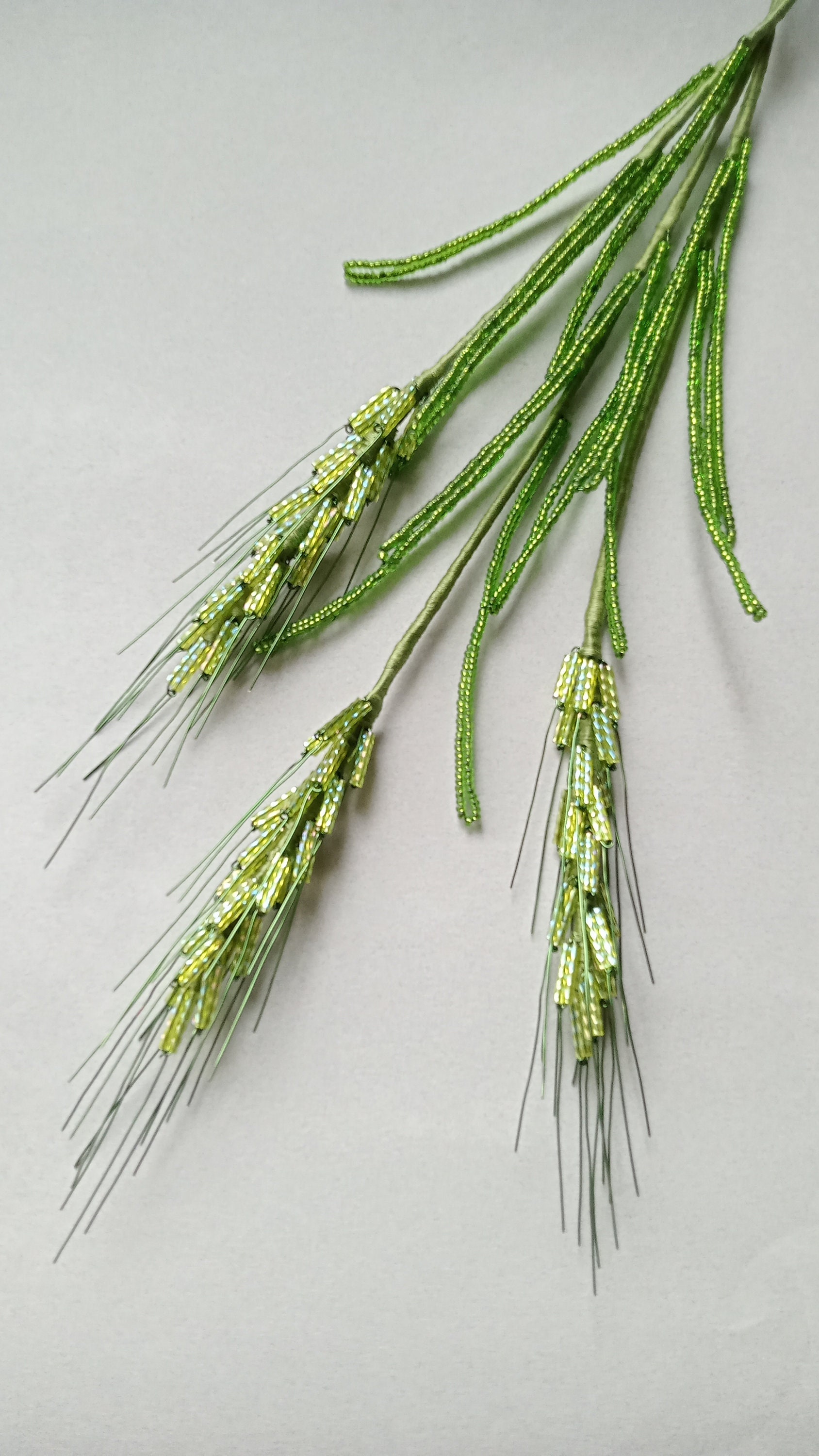 Handmade Beaded Green Barley Stems,set of 3, Artificial Greenery, Green ...
