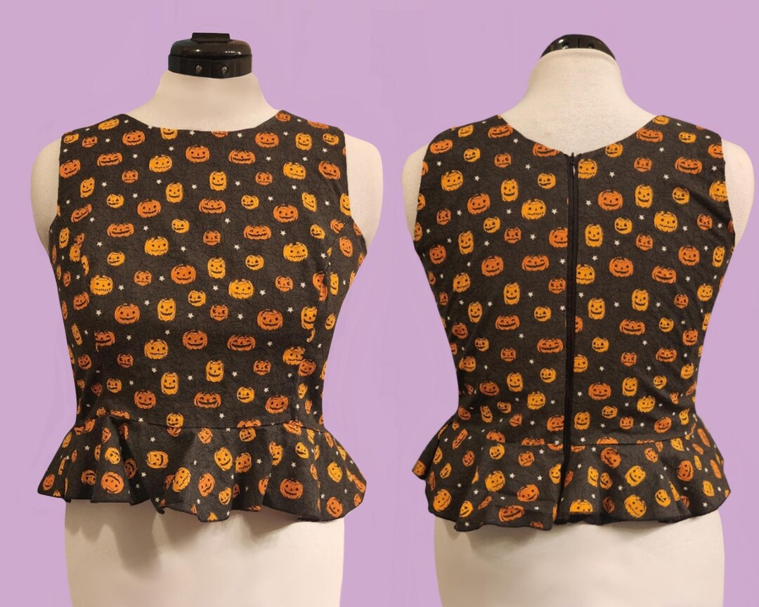 Pumpkin Halloween Crop Top Peplum Blouse Shirt Autumn Harvest Fall - Etsy