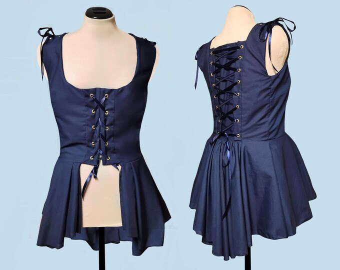 Navy Blue Victorian Renaissance Medieval Women's Waistcoat High Low ...