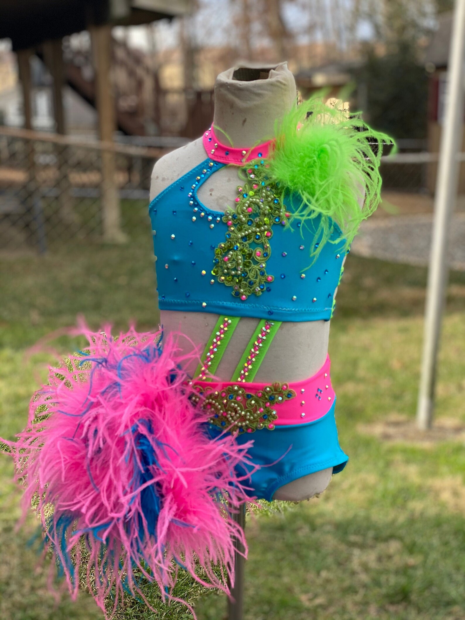 Custom Dance Costume Tri Colored Sassy Jazz With Feathers Etsy