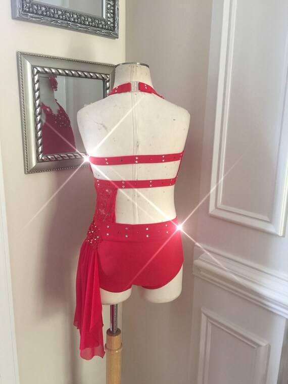 Custom Dance Costume Red Jazz 2 Piece with Lace — Elite Custom Costumes