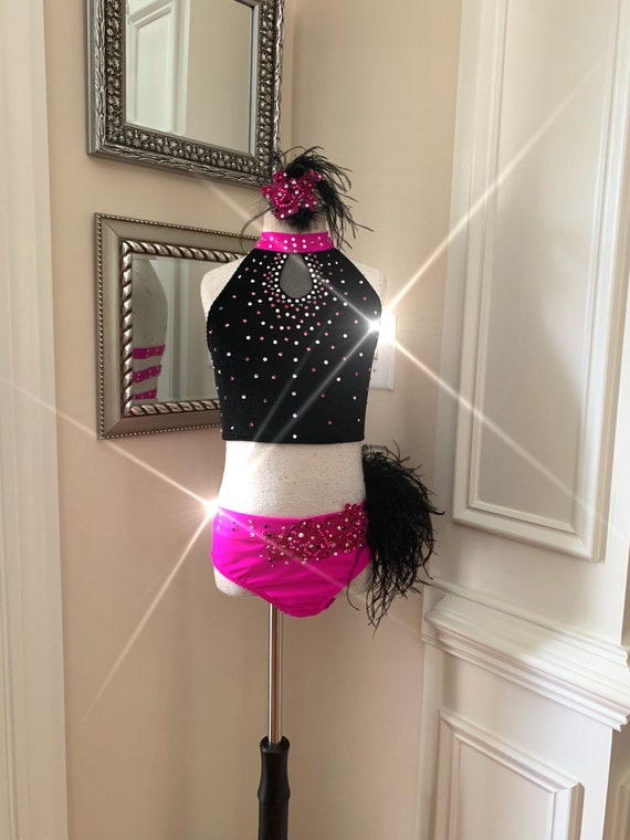 Custom Dance Costume Hot Pink Black 2 Piece Jazz Musical Theater ...
