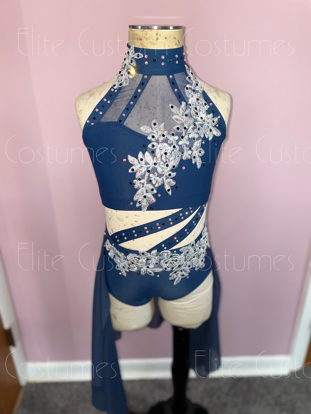Custom Dance Costume Lyrical Contemporary Navy 2 Pc. Gray Accents With ...