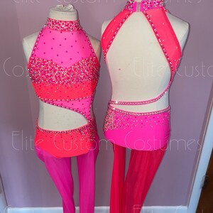 Custom Dance Costume Solo Duo Trio Hot Pink Coral Sassy Jazz Unitards ...