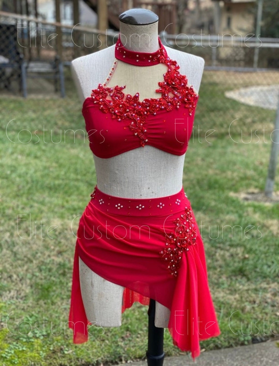 Custom Dance Costume Red Lyrical Contemporary 2 Piece With Skirt - Etsy