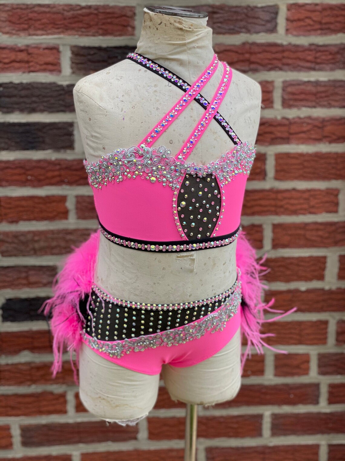 Custom Dance Costume Hot Pink And Black 2 Piece Jazz Musical Etsy