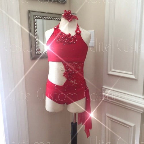 Custom Dance Costume Red Lyrical Contemporary 2 Piece With - Etsy