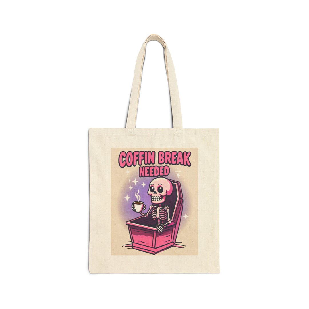 Coffin Break Tote Bag, Spooky Tote for Halloween, Reusable Grocery Bag ...