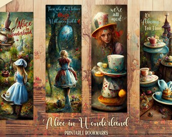 Alice in Wonderland Bookmarks V3: Printable PDF, Alice in Wonderland ...