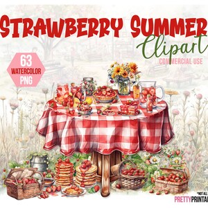 Strawberry Farm Watercolor Clipart Bundle: Summer Strawberry PNG ...
