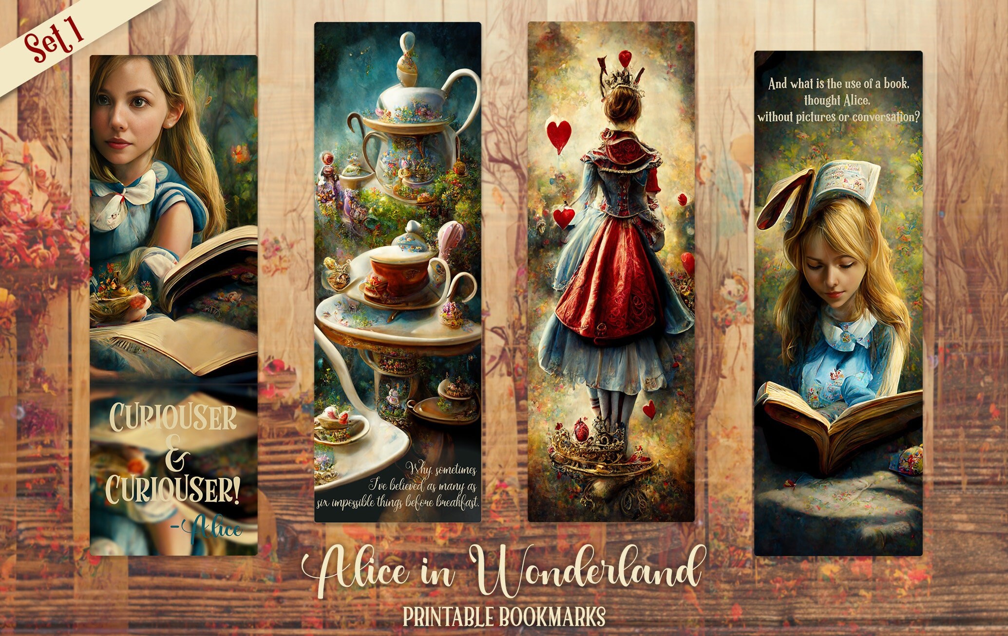 Alice in Wonderland Bookmark Set: Printable Bookmarks PDF & PNG ...