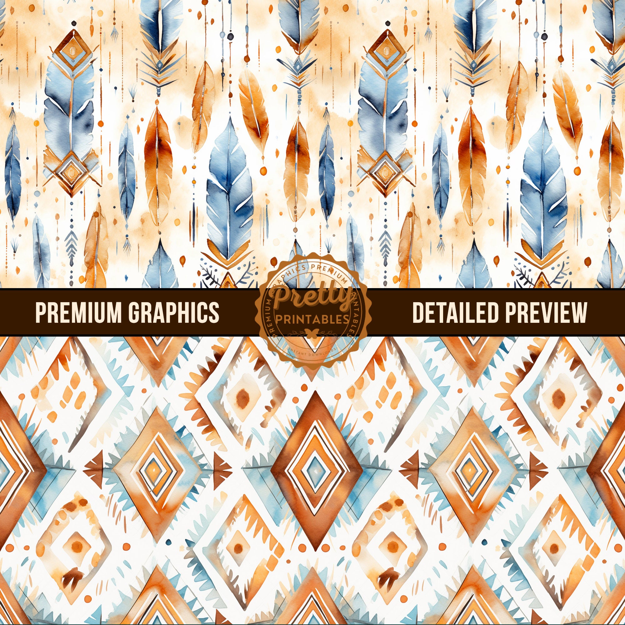 Native American Paper Pack: 35 Seamless Printable Papers, Watercolor ...