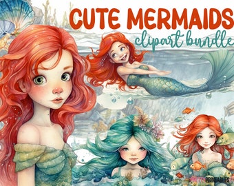 Mermaid Collection Watercolor Clipart PNG Digital Download - Etsy