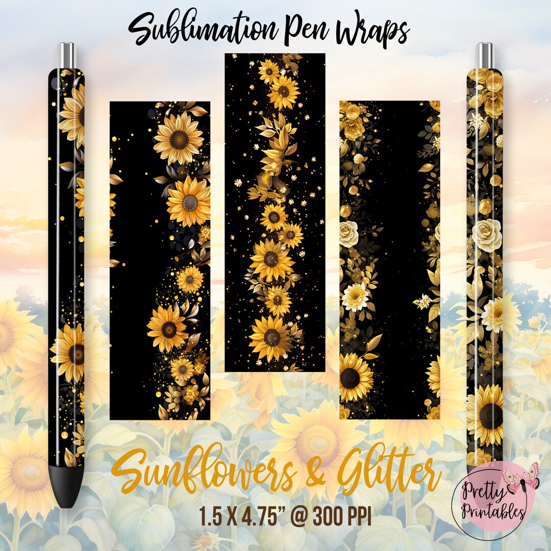 Sunflower Glitter Pen Wraps: Fall Pen Wraps, Pen Wrap Bundle ...