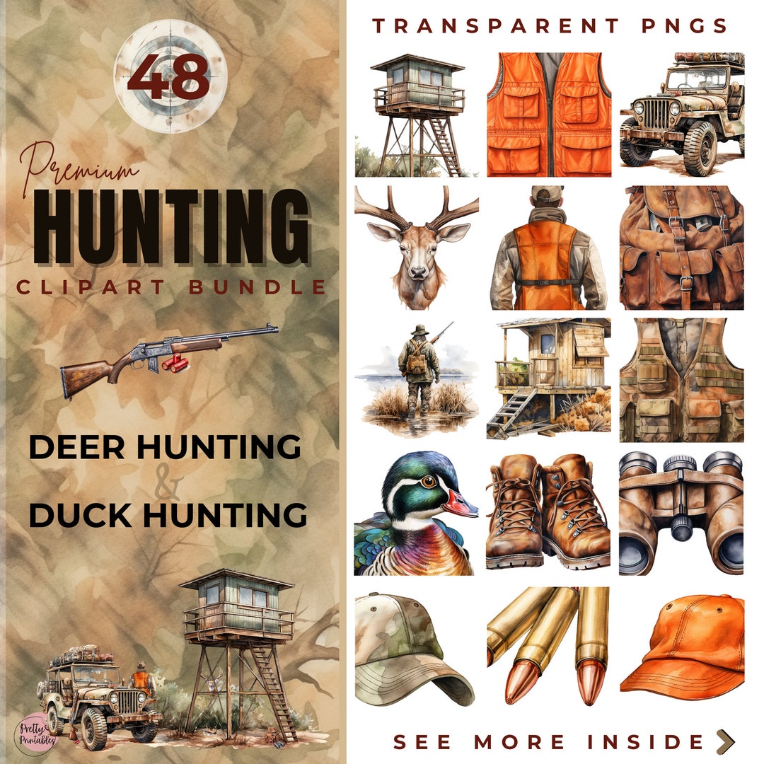 Hunting PNG Clipart Bundle: Watercolor Duck Hunting & Deer Hunting Pngs ...