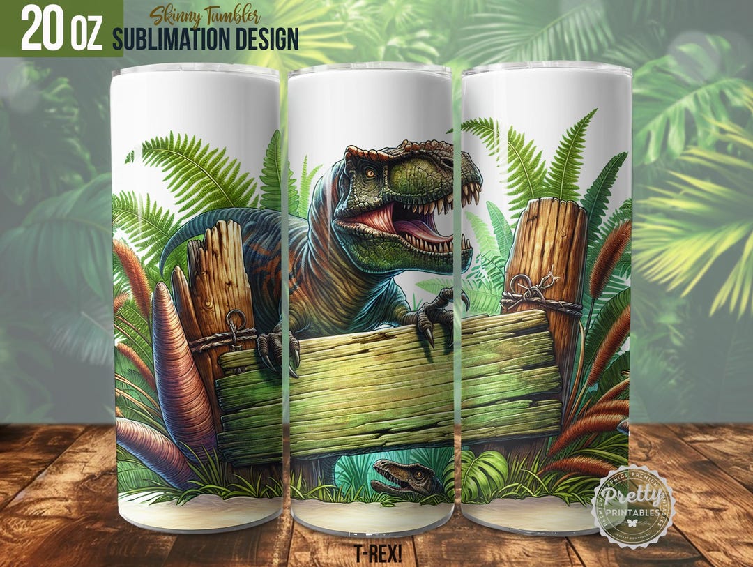 T-rex Dinosaur Tumbler Wrap: Add a Name 20oz Skinny Seamless ...