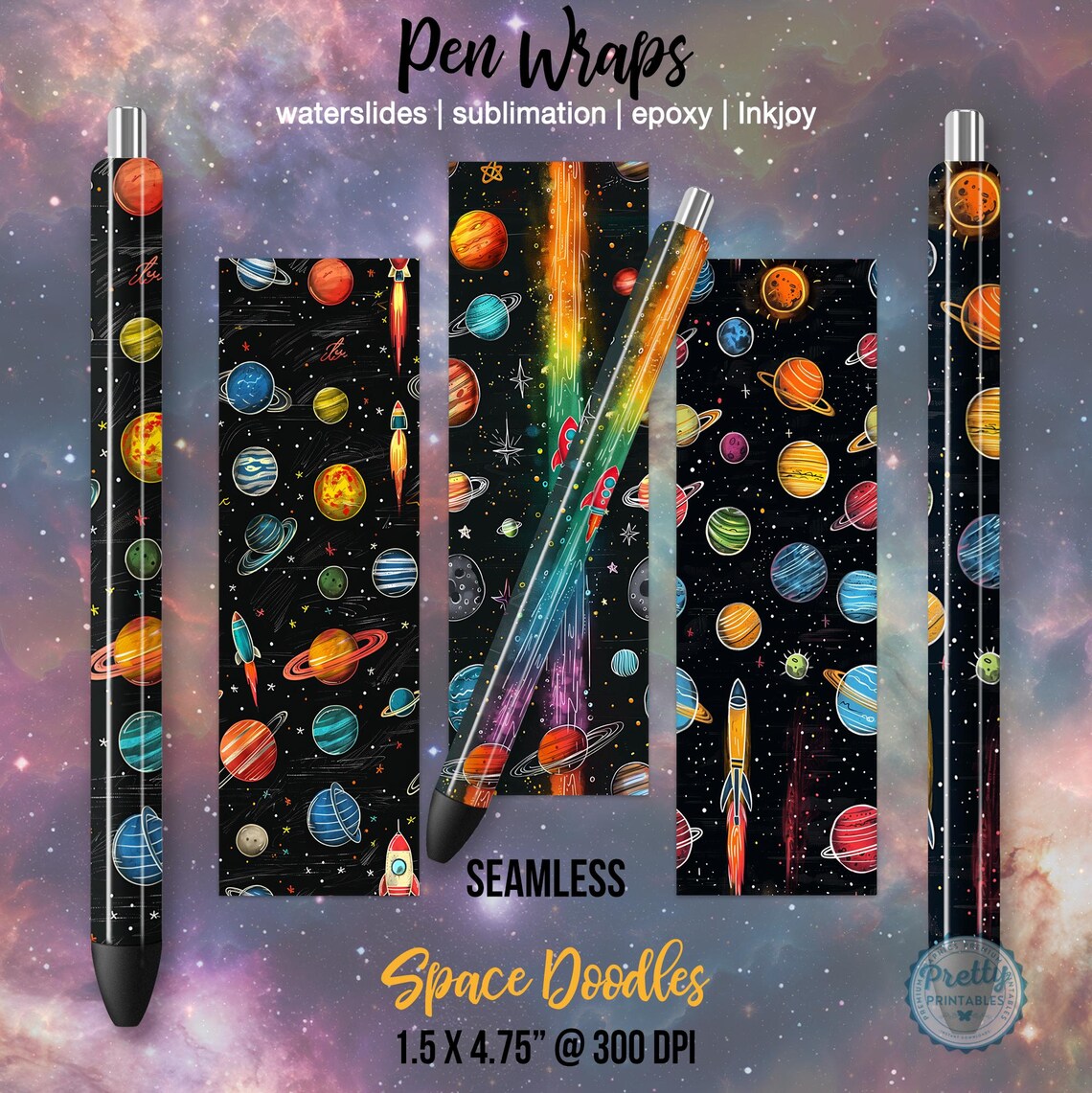 Outer Space Pen Wraps PNG: Pen Wrap Sublimation Bundle, Rocket Ship Pen ...