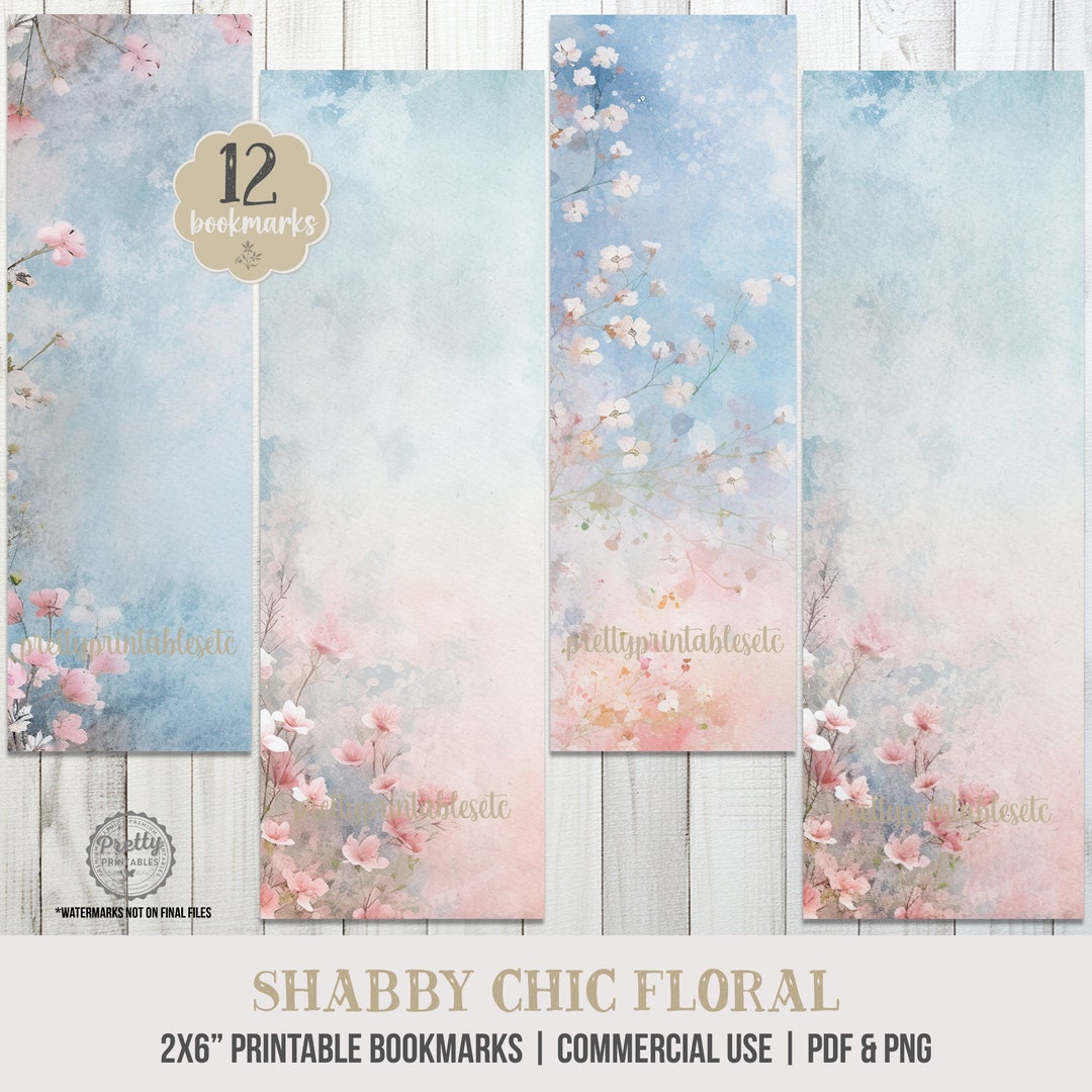 12 Shabby Chic Floral Printable Bookmarks Set: Digital PDF, Bookish ...