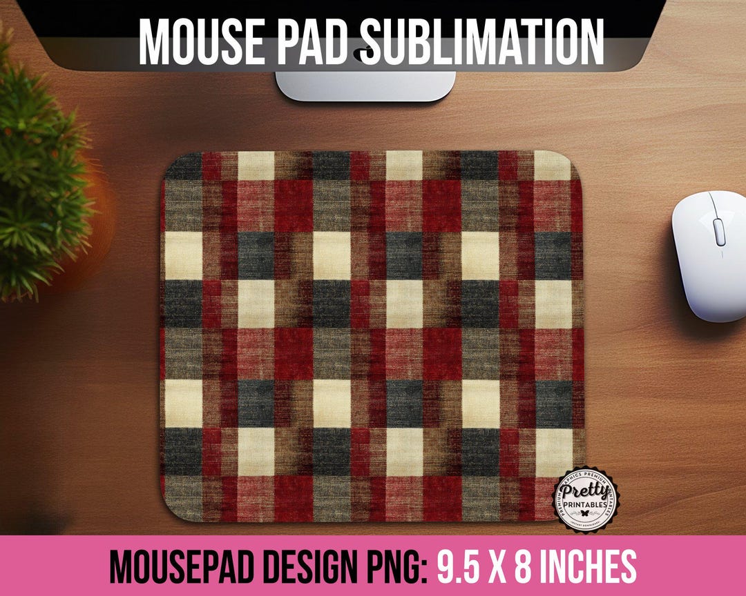 Plaid Mousepad Sublimation Design PNG, Christmas Mousepad, Flannel Cozy ...