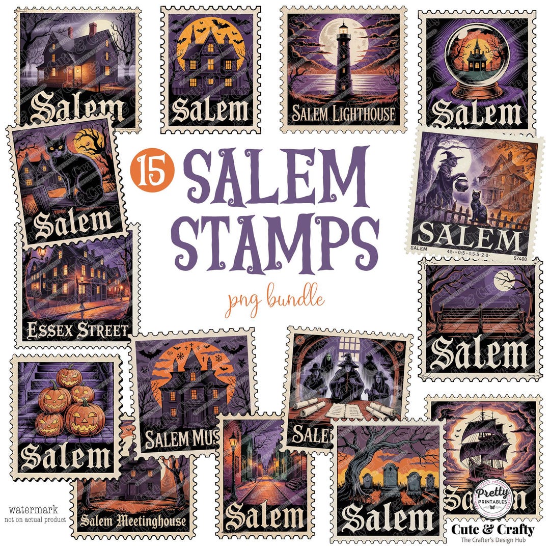 Salem PNG Clipart Bundle: Salem Stamps PNG, Witches, Black Cat, Jack-o ...