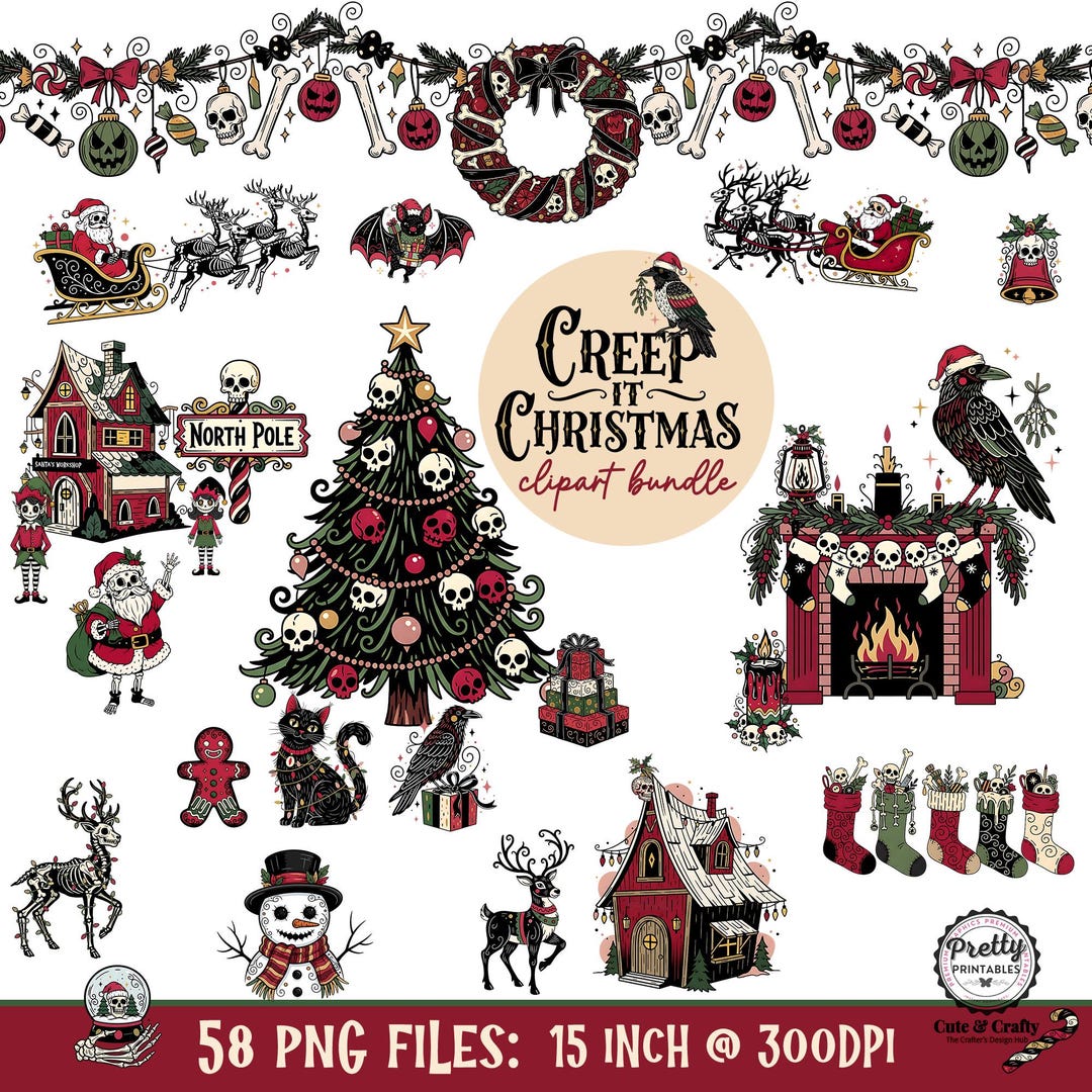 Quirky Christmas Clipart: Goth Christmas PNG Bundle, Creepmas PNG ...