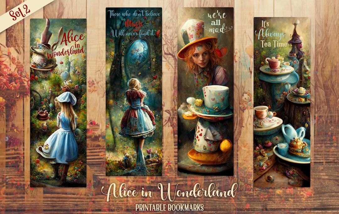 Alice in Wonderland Bookmark Set V2, Printable PDF, Alice in Wonderland ...