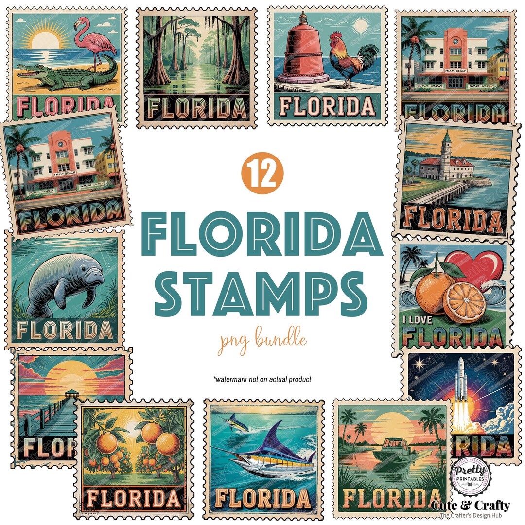 Retro Florida PNG Bundle: Florida Stamps, Florida Shirt Png, Miami Png ...
