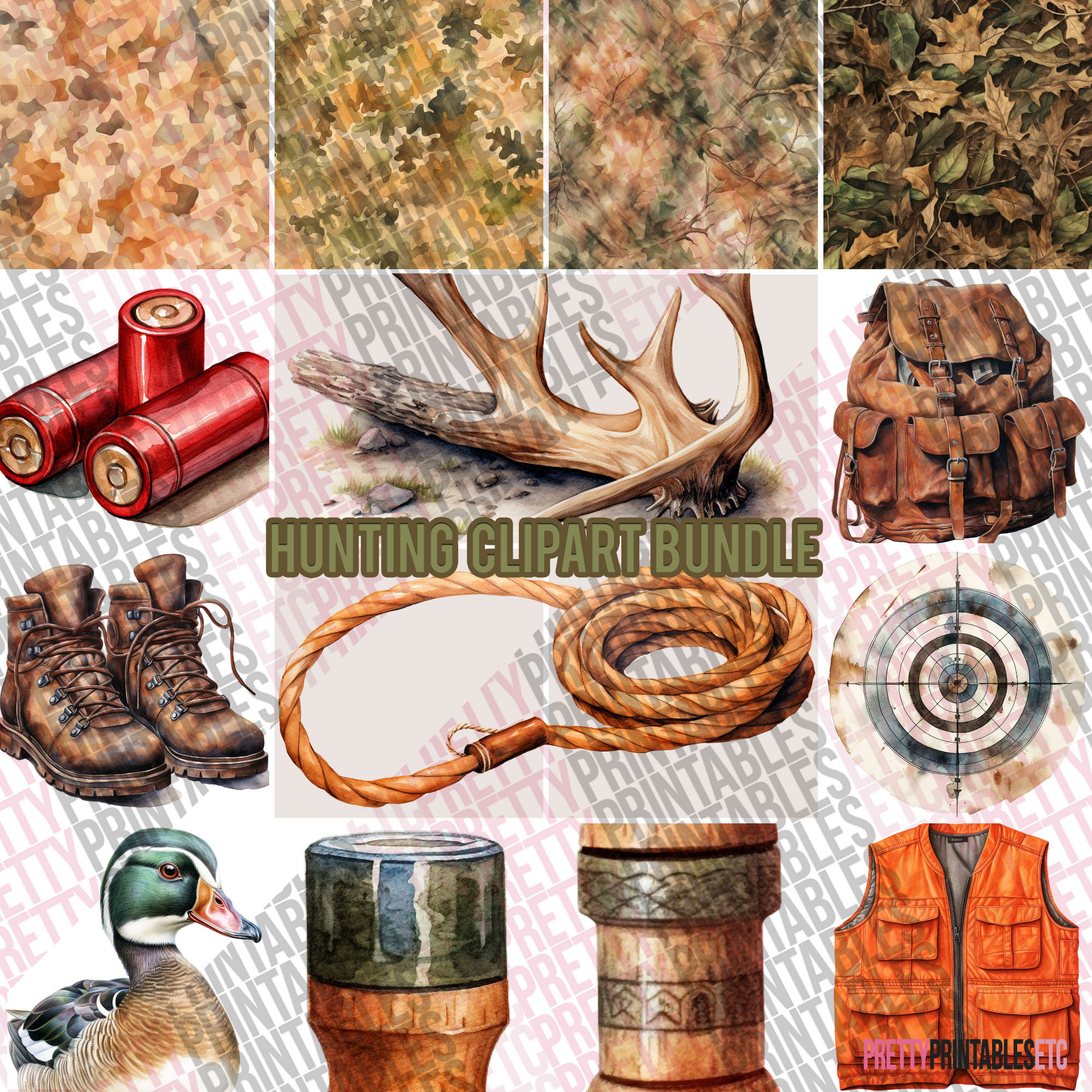 Hunting PNG Clipart Bundle: Watercolor Duck Hunting & Deer Hunting Pngs ...
