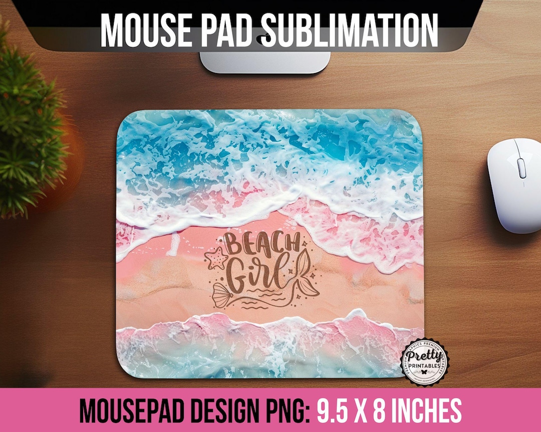 Beach Girl Custom Mouse Pad Sublimation Design PNG, Ocean Waves Mouse ...