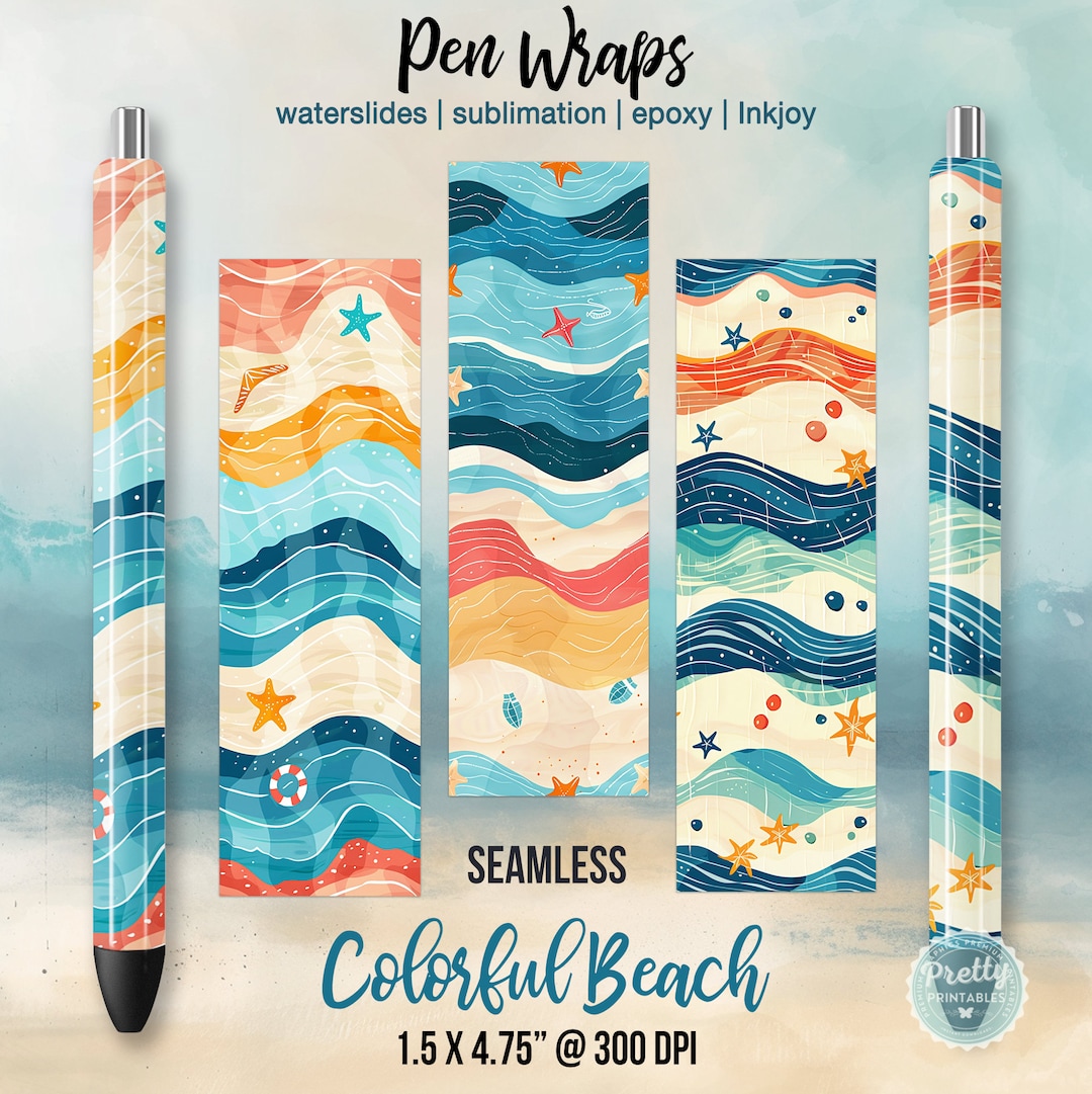 Colorful Beach Pen Wraps: SEAMLESS Sublimation Bundle, Waterslide Pen ...